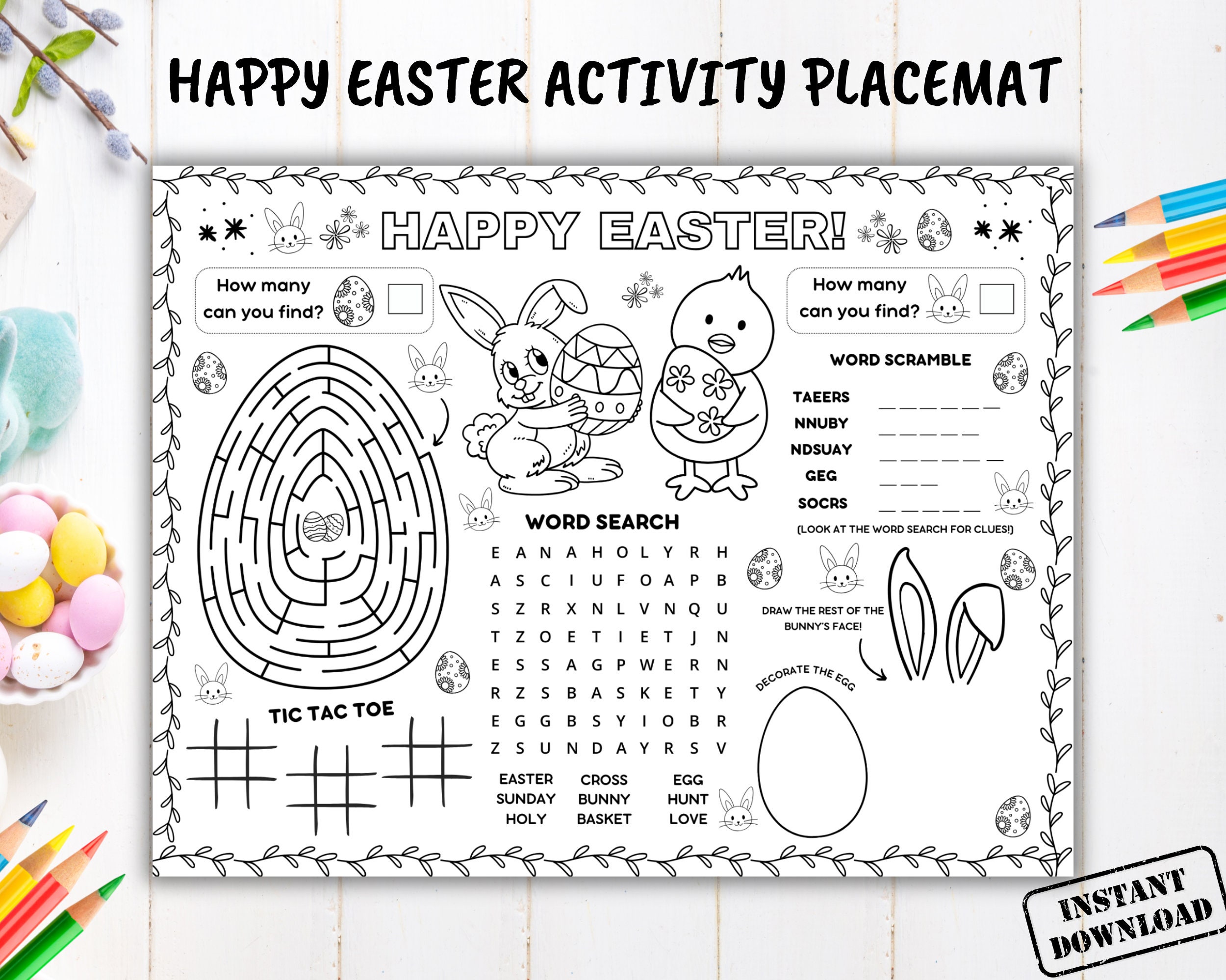 Easter Activity Placemat Printable, Happy Easter Craft Coloring Page ...