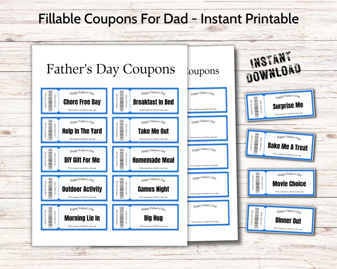 Father's Day Coupon Book, Coupons for Dad, Fathers Day Coupons ...