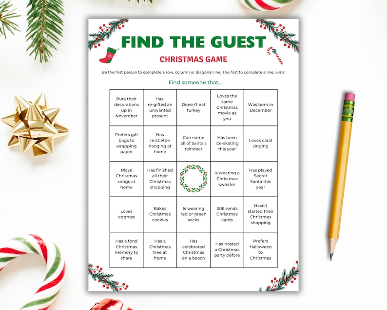 Christmas Find the Guest Game, Office Christmas Party Game, Icebreaker ...