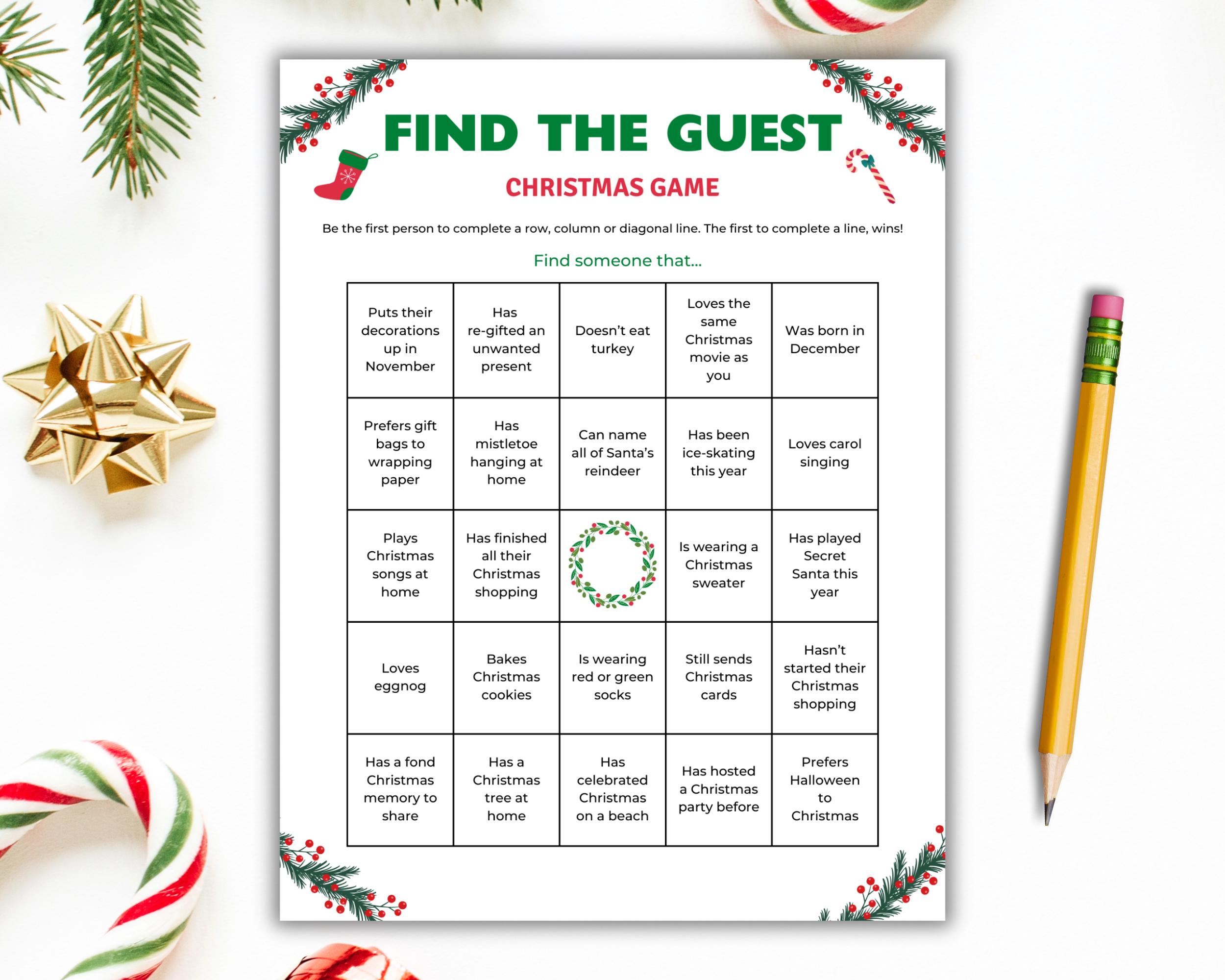 Christmas Find the Guest Game, Office Christmas Party Game, Icebreaker ...