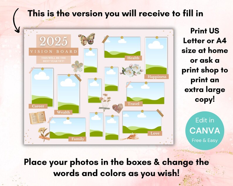 Editable Vision Board Template, Personalized Goal Planner Dream Board ...