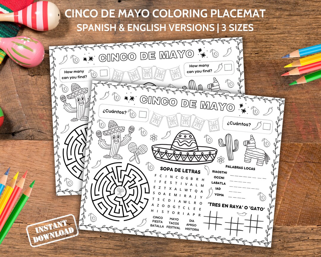 Cinco De Mayo Activity Placemat Printable, Cinco De Mayo Party Craft ...