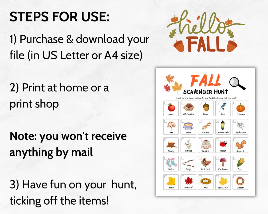 Fall Scavenger Hunt, Outdoor Autumn Treasure Hunt, Nature Scavenger ...
