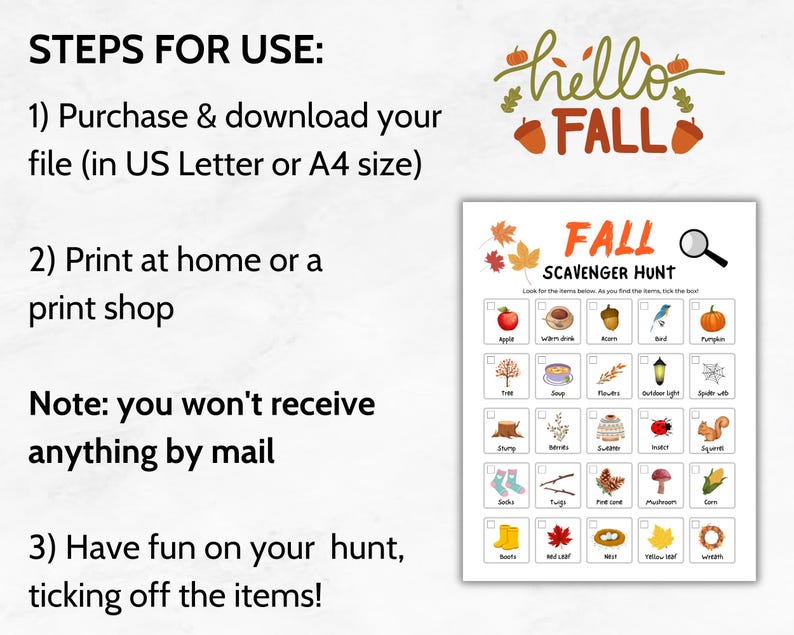 Fall Scavenger Hunt, Outdoor Autumn Treasure Hunt, Nature Scavenger ...