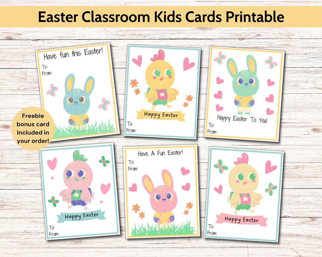 Happy Easter Classroom Cards Printables, School Kids Easter Card ...