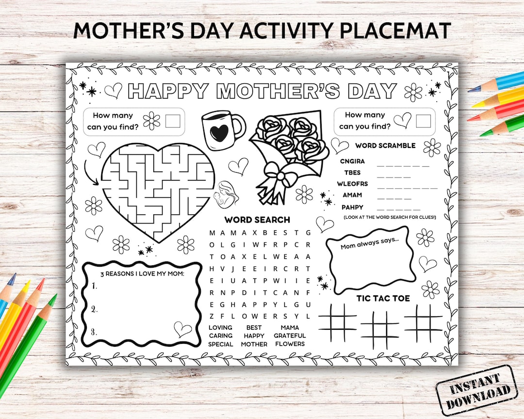 Happy Mothers Day Activity Placemat Printable Mothers Day Craft