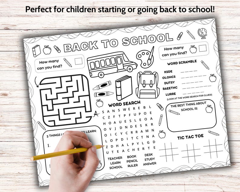 Back to School Placemat Printable, First Day of School Coloring Craft ...