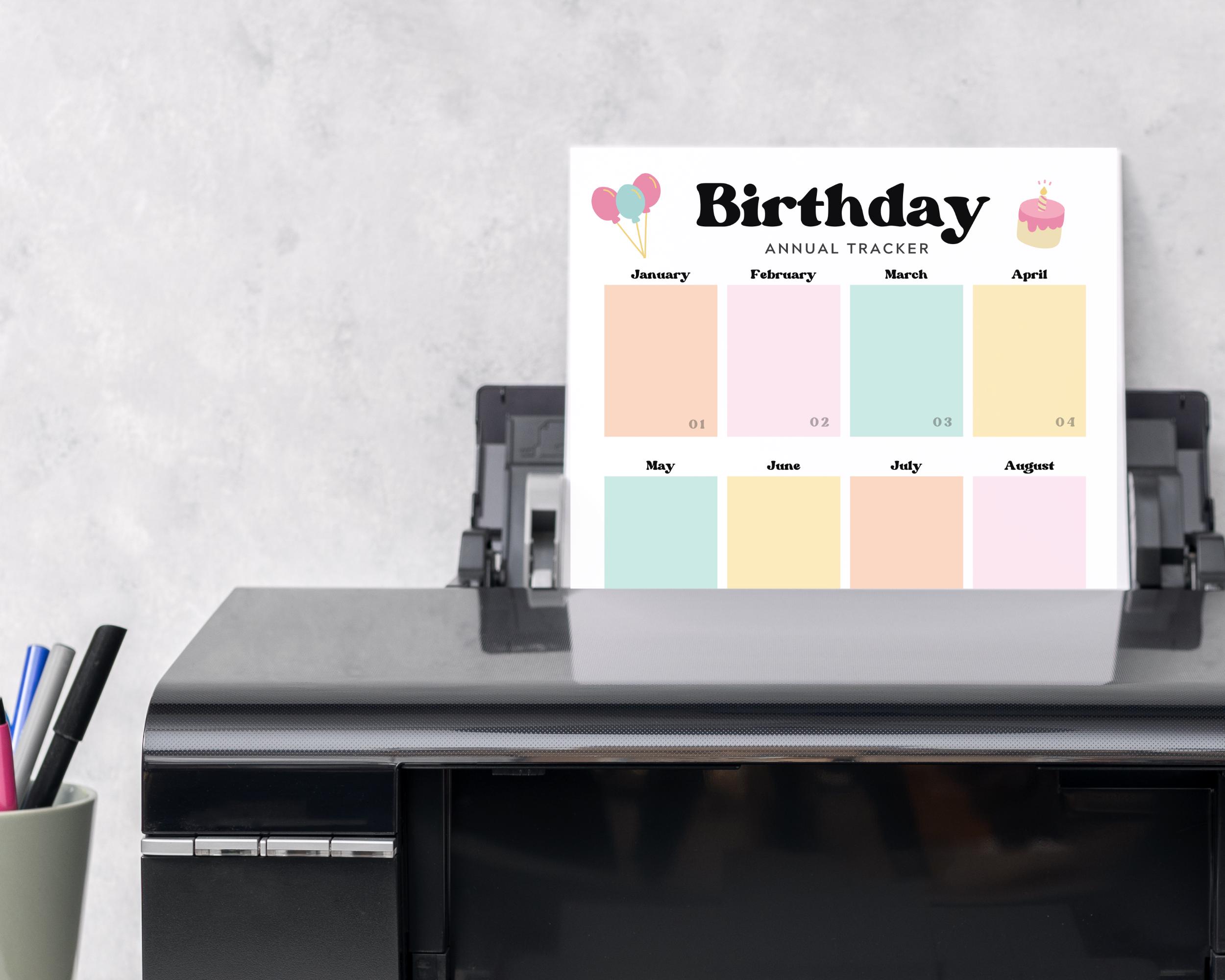 Birthday Tracker Reminder Calendar, Family Birthday Reminder Chart ...