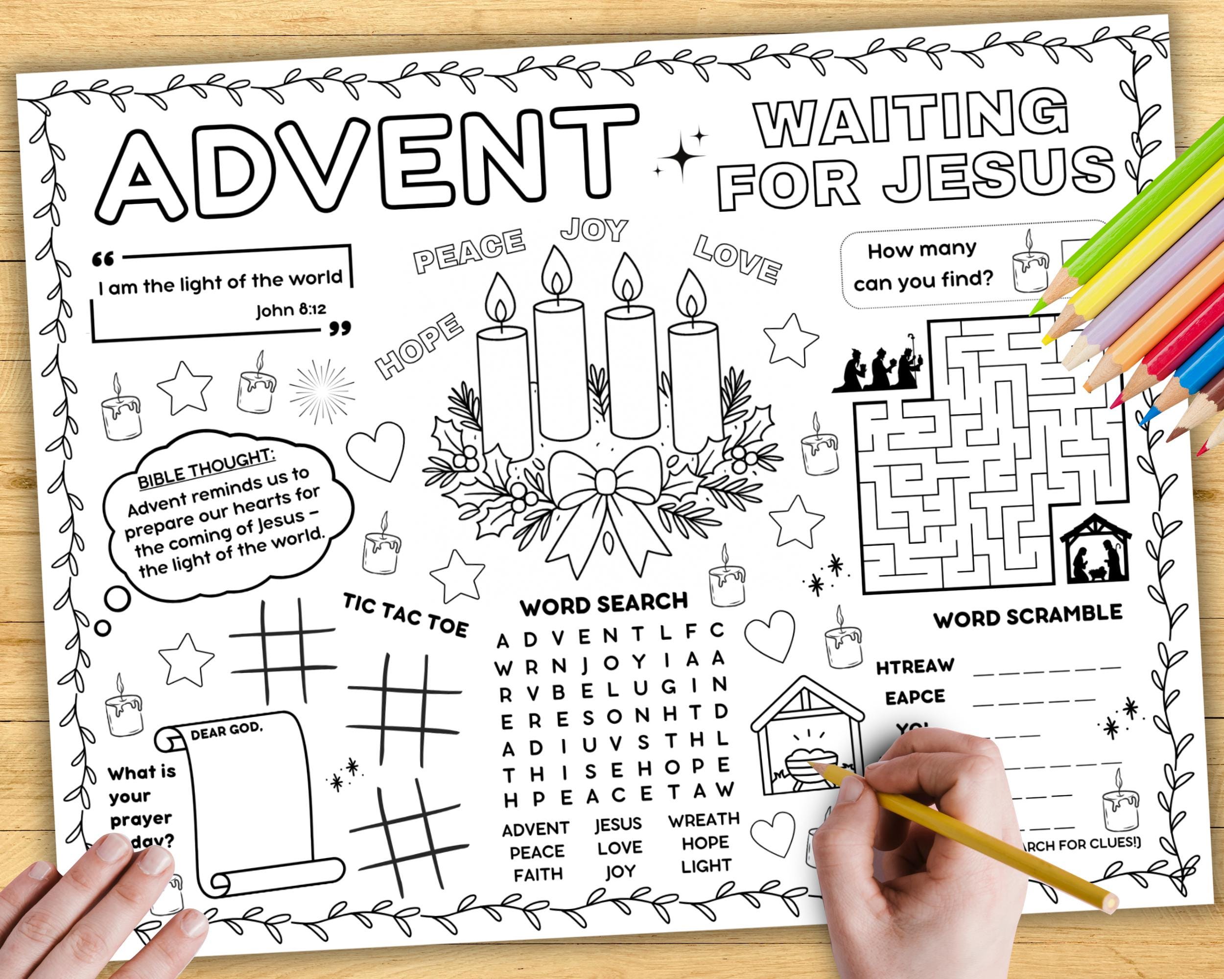 Advent Bible Activity Placemat Printable, Christian Christmas Coloring ...