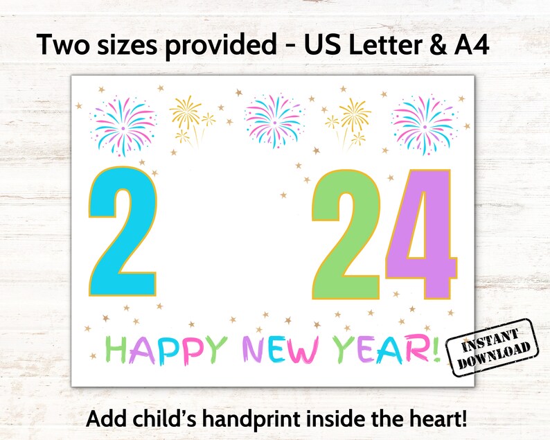 Happy New Year 2024 Handprint Art, New Years Day Activity, Handprint ...