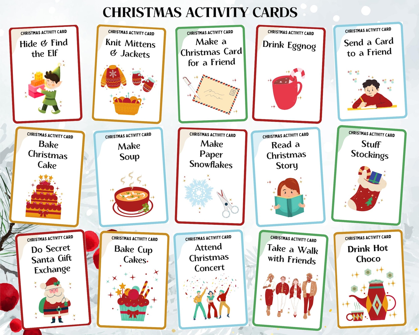 Christmas Activity Cards, Christmas Advent Activities for Kids ...
