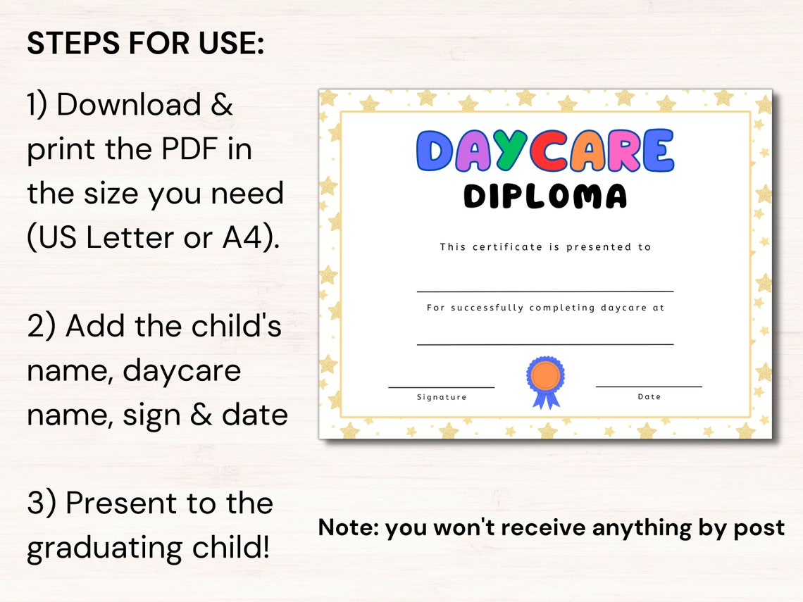 Daycare Graduation, Daycare Certificate, Daycare Diploma, Preschool ...