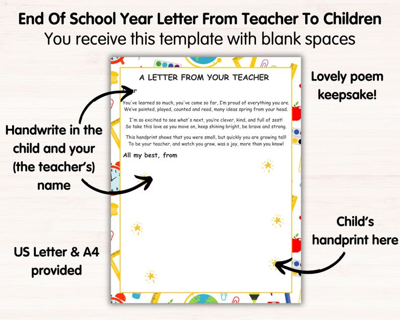 End of Year Poem Gift From Teacher, Handprint Craft for Students, End ...