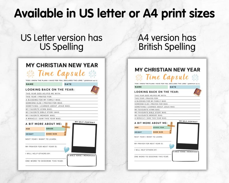 Christian Kids Time Capsule Printable, New Year's Eve Bible Reflection ...