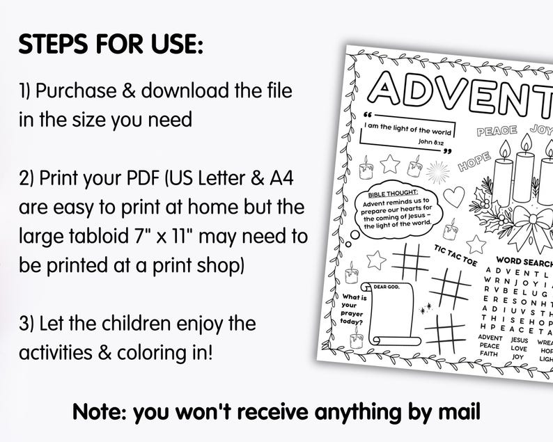 Advent Bible Activity Placemat Printable, Christian Christmas Coloring ...