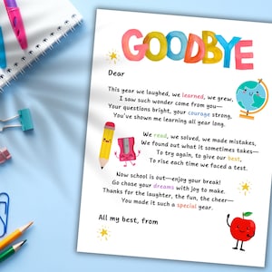 End of Year Poem Gift From Teacher, End of School Goodbye Letter to ...