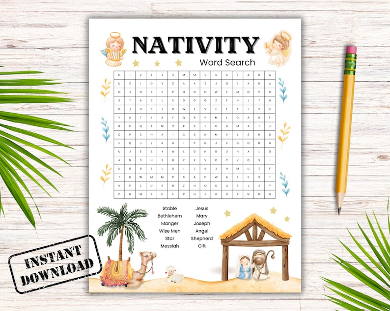 Nativity Word Search Game, Christmas Word Search, Sunday School ...