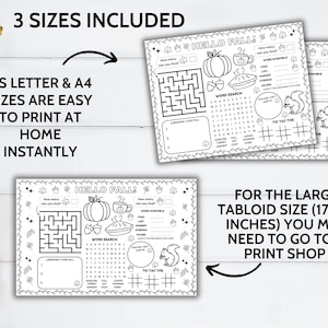 Fall Activity Placemat Printable, Fall Games for Kids, Fall Coloring ...