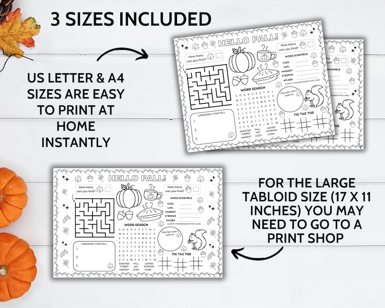 Fall Activity Placemat Printable, Fall Games for Kids, Fall Coloring ...