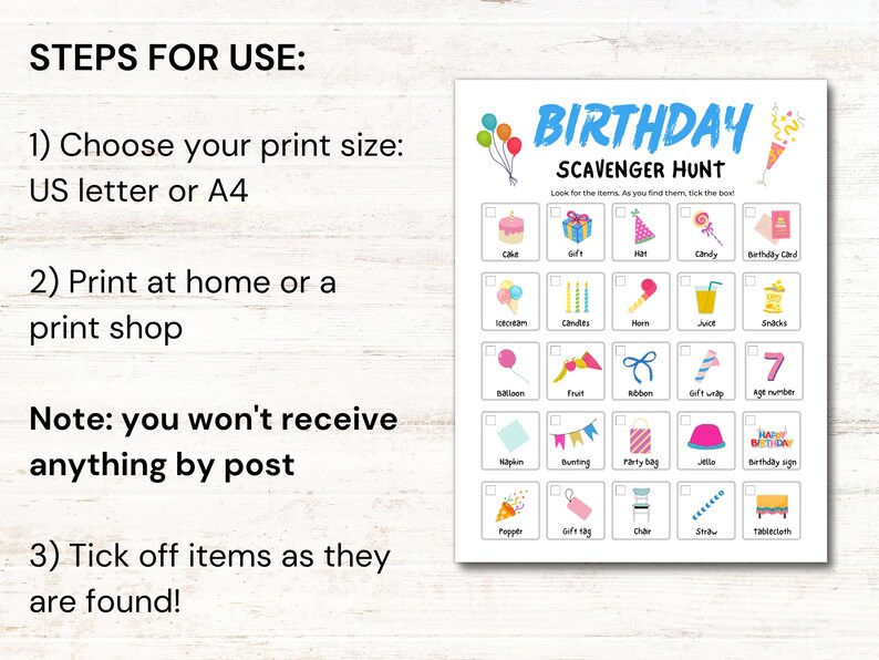 Birthday Scavenger Hunt Game, Birthday Treasure Hunt Printable ...