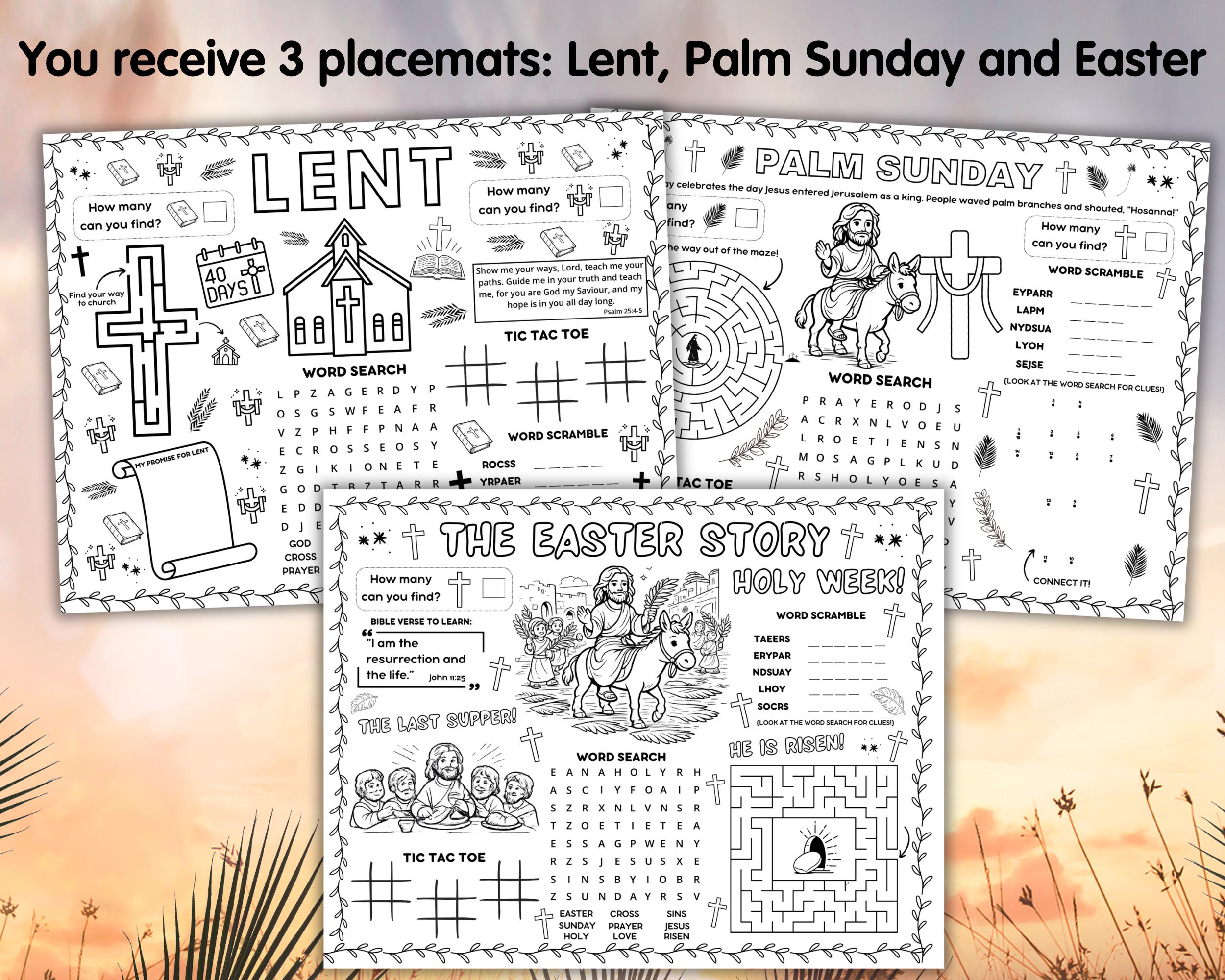 Holy Week Activity Placemat Bundle, Easter Story Coloring, Sunday ...