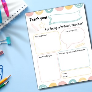All About My Teacher Printable, Teacher Appreciation Week, Thank You ...