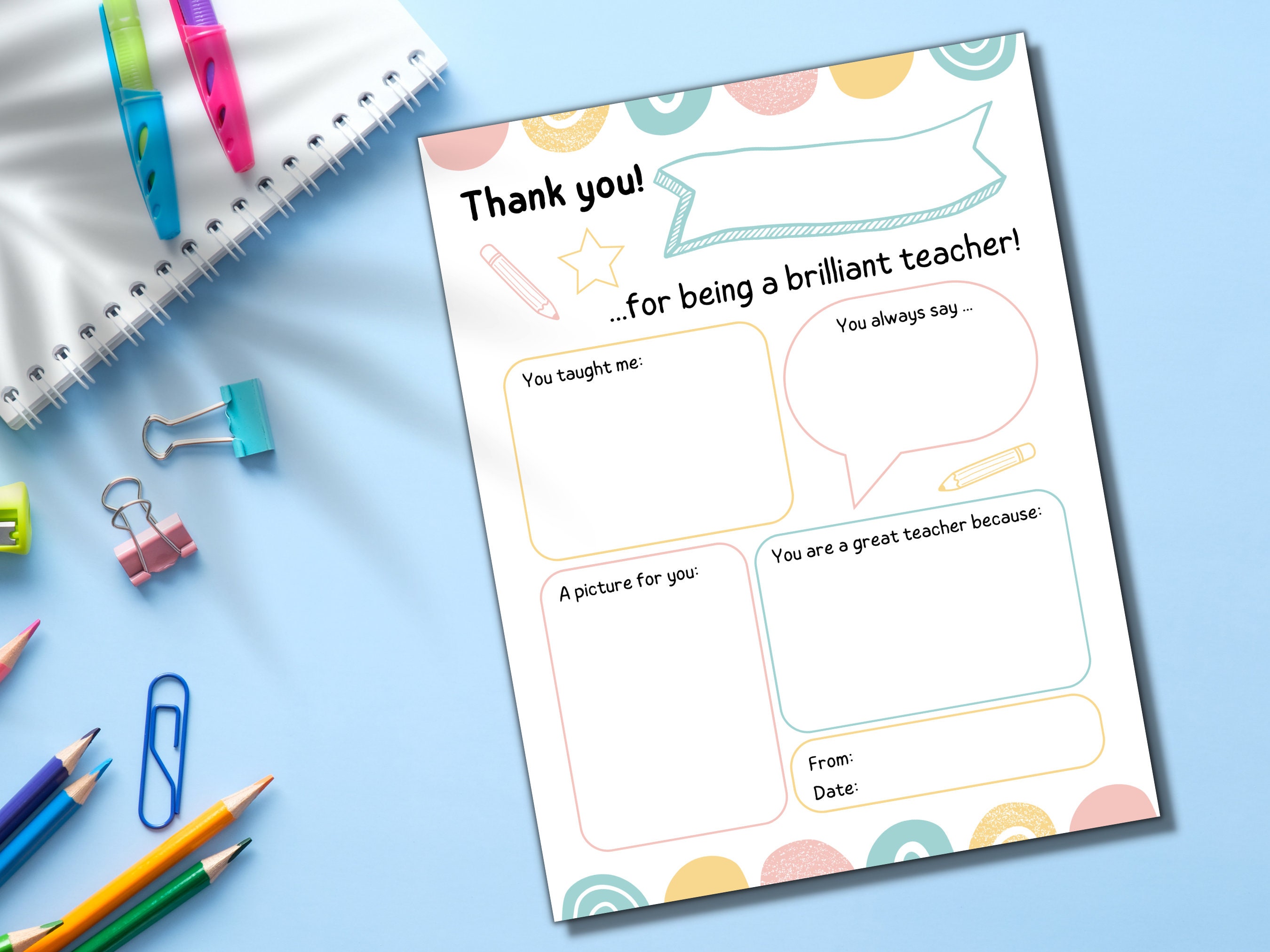All About My Teacher Printable, Teacher Appreciation Week, Thank You ...