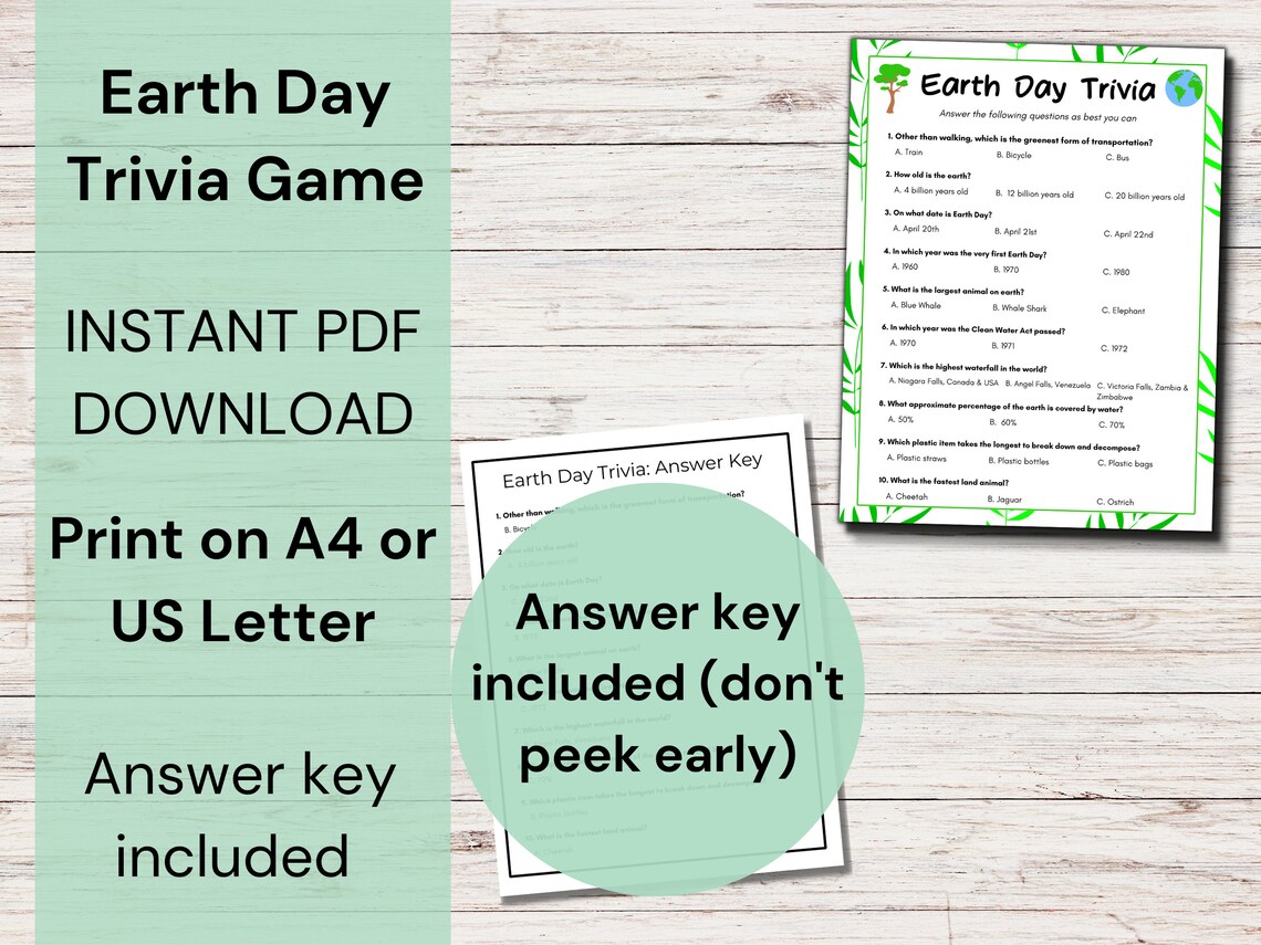 Earth Day Trivia Printable, Happy Earth Day Quiz Activity ...
