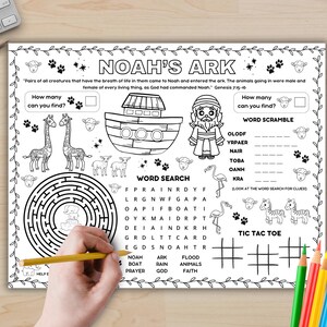 Noah's Ark Activity Placemat, Christian Bible Story Craft, Kids Sunday ...