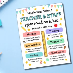 Editable Teacher Appreciation Week Flyer, Thank You Teacher Itinerary ...