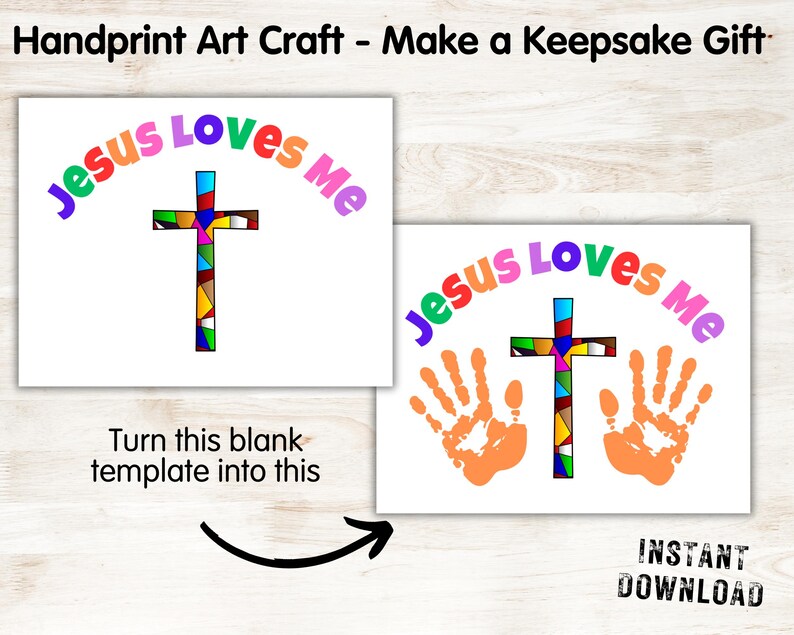 Sunday School Handprint Craft Printable, Jesus Loves Me Keepsake Art ...