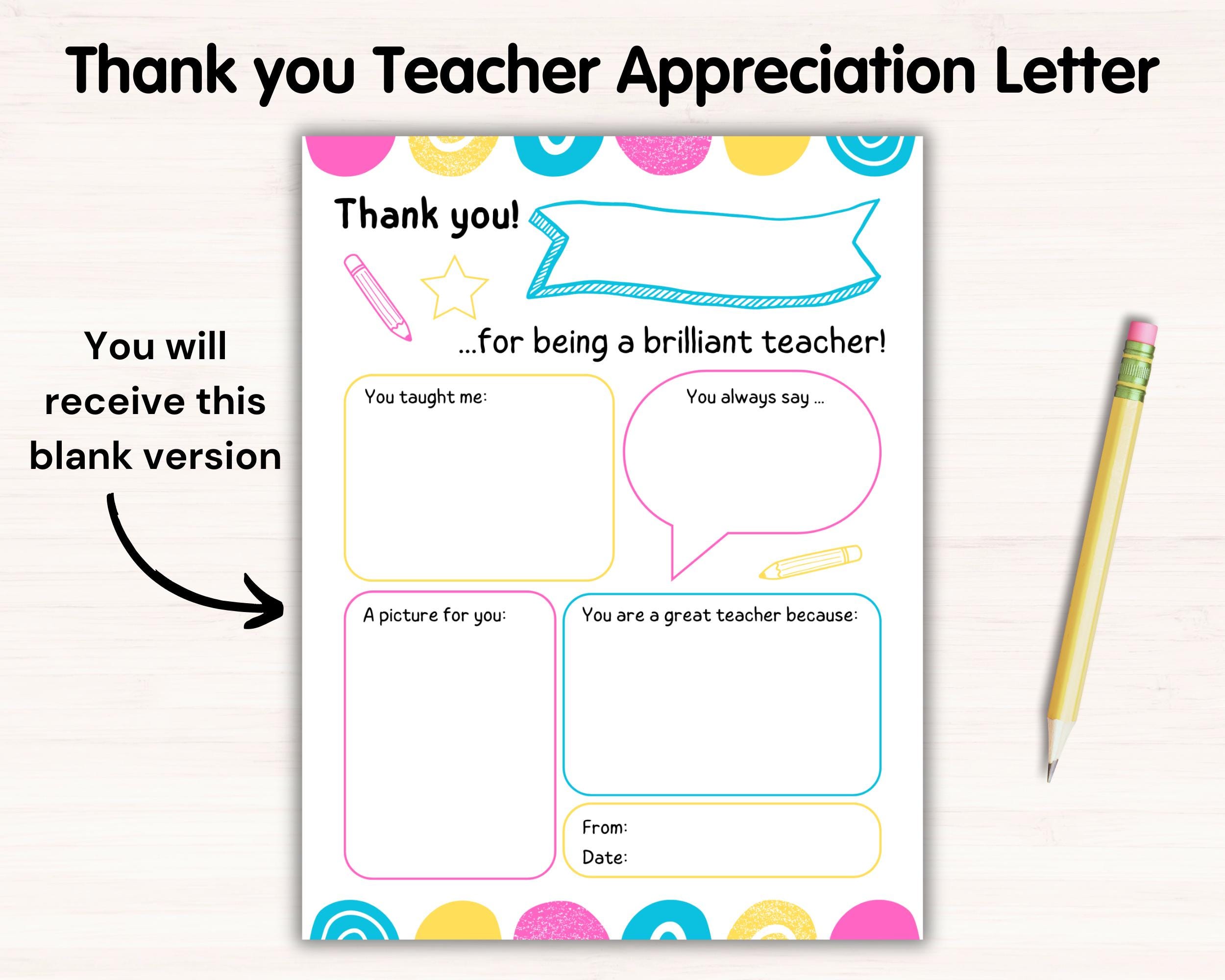 All About My Teacher Printable Card, Thank You Teacher Gift Classroom ...