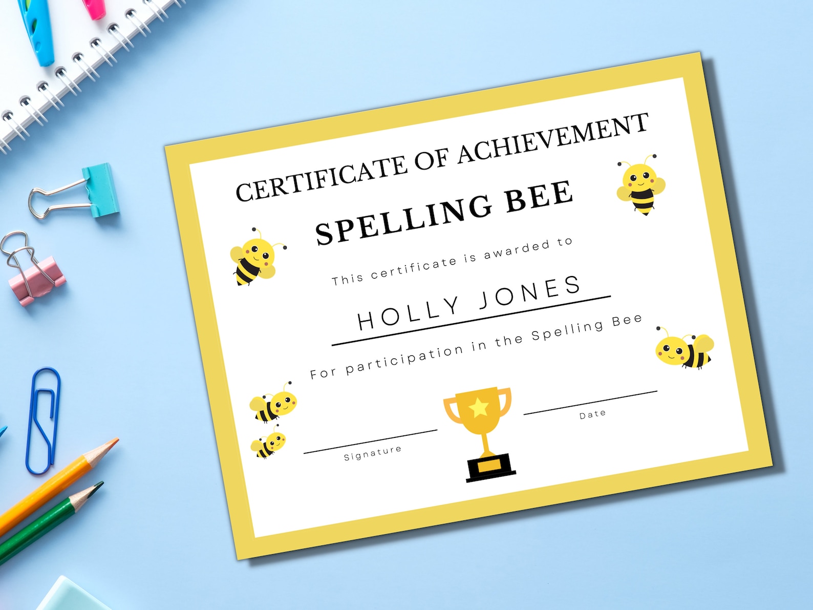 Editable Spelling Bee Certificate Printable, Spelling Bee Certificate ...
