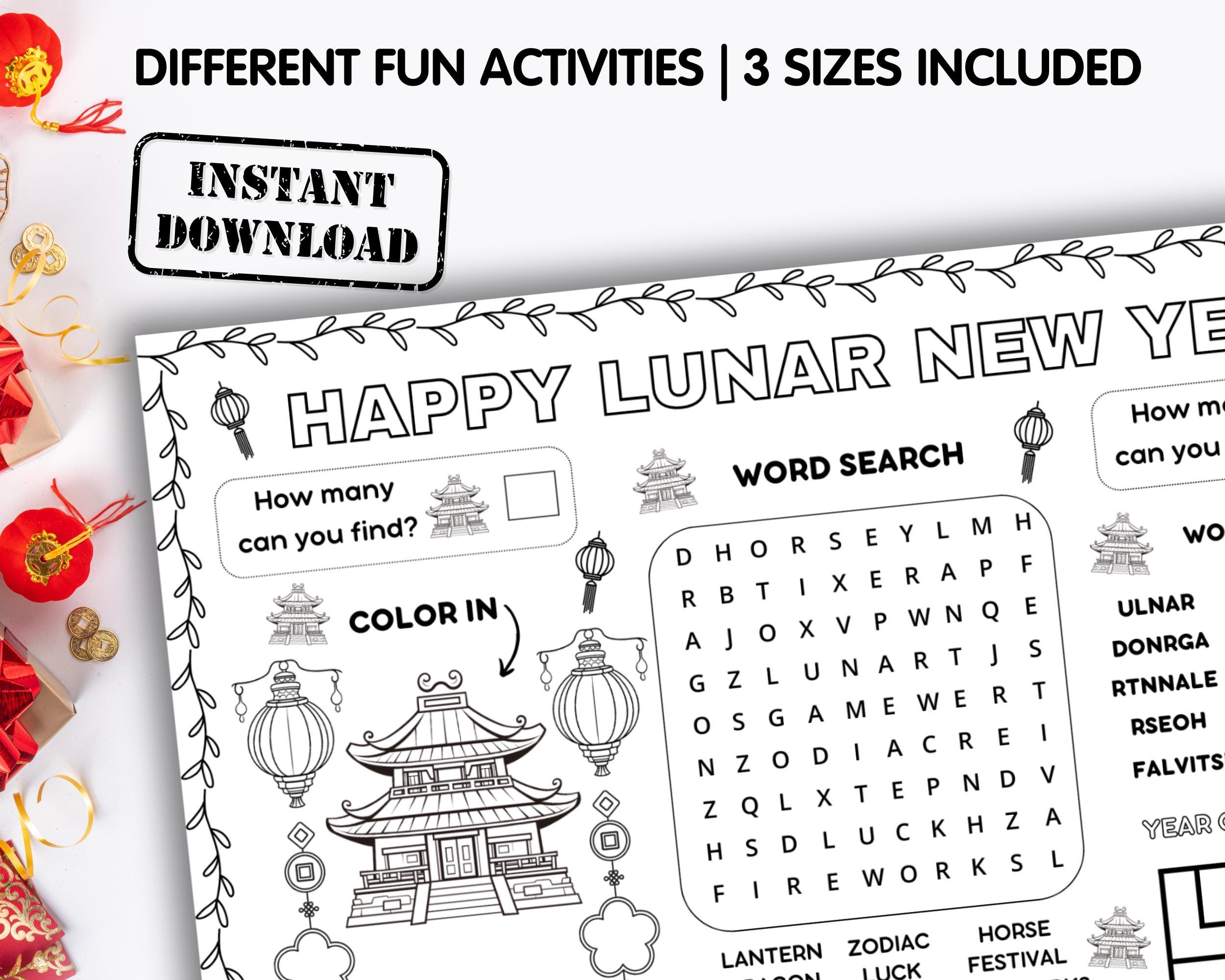 Lunar New Year Activity Placemat Printable, Year of the Horse 2026 ...