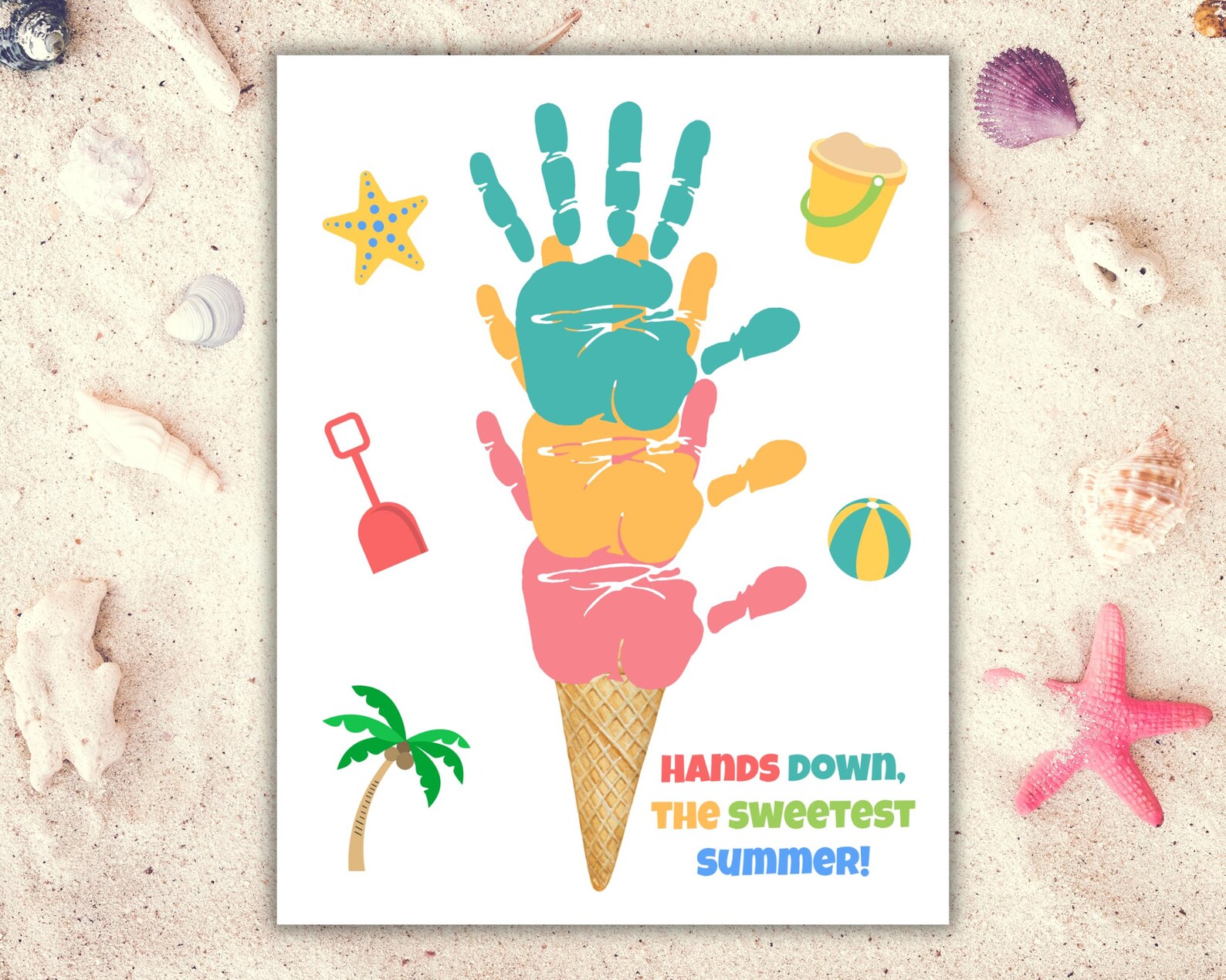 Summer Handprint Craft Art, Ice Cream Cone Kid's Art, Keepsake Family ...
