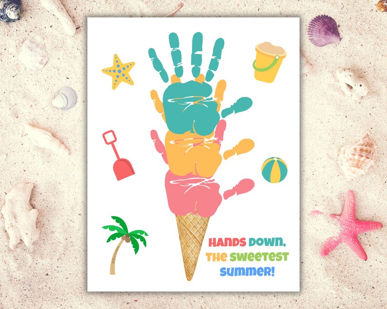 Summer Handprint Craft Art, Ice Cream Cone Kid's Art, Keepsake Family ...