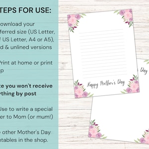 Mothers Day Letter Printable, Dear Mom Letter Stationery, Handwritten ...