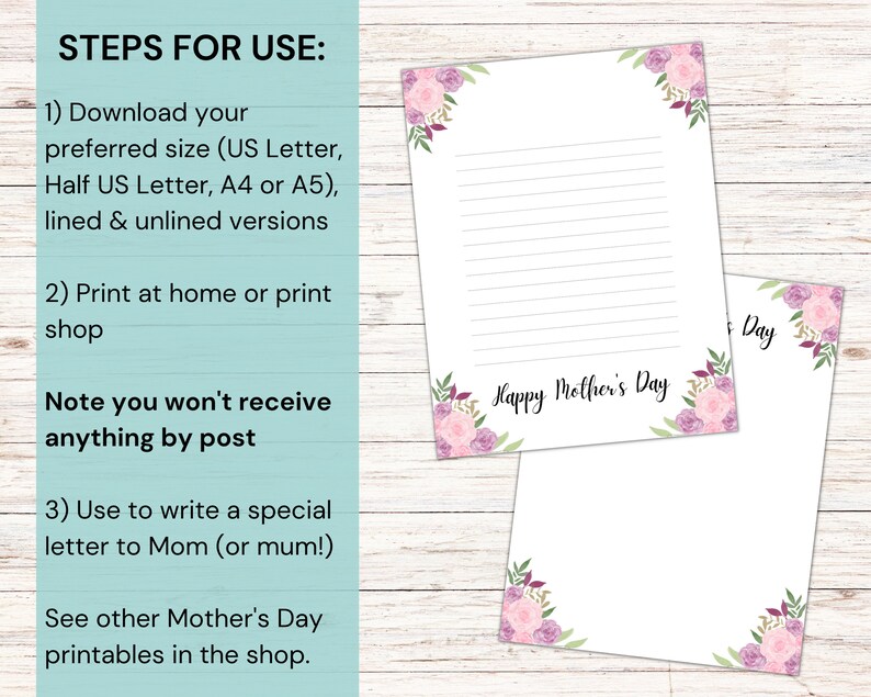 Mothers Day Letter Printable, Dear Mom Letter Stationery, Handwritten ...