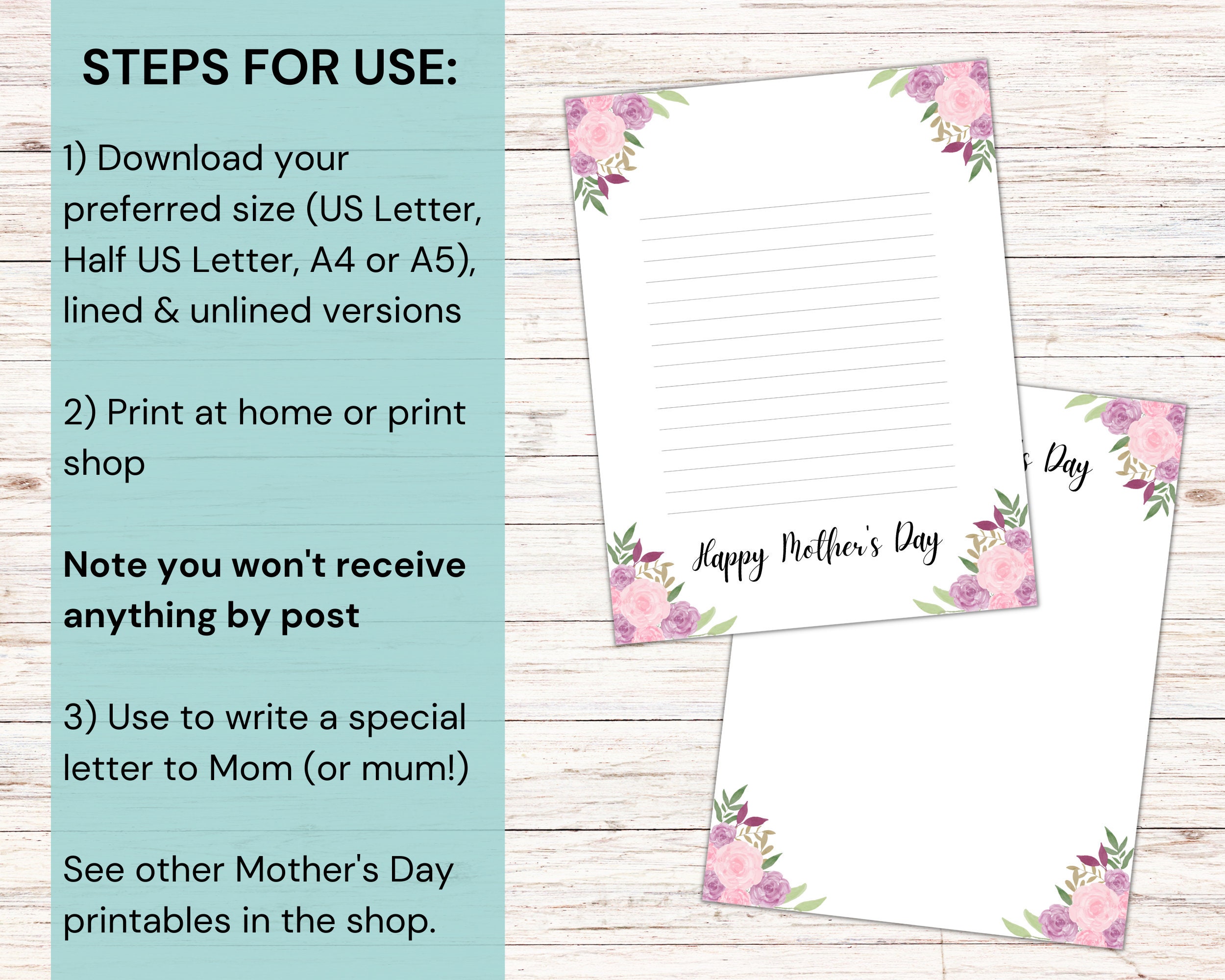 Mothers Day Letter Printable, Dear Mom Letter Stationery, Handwritten ...