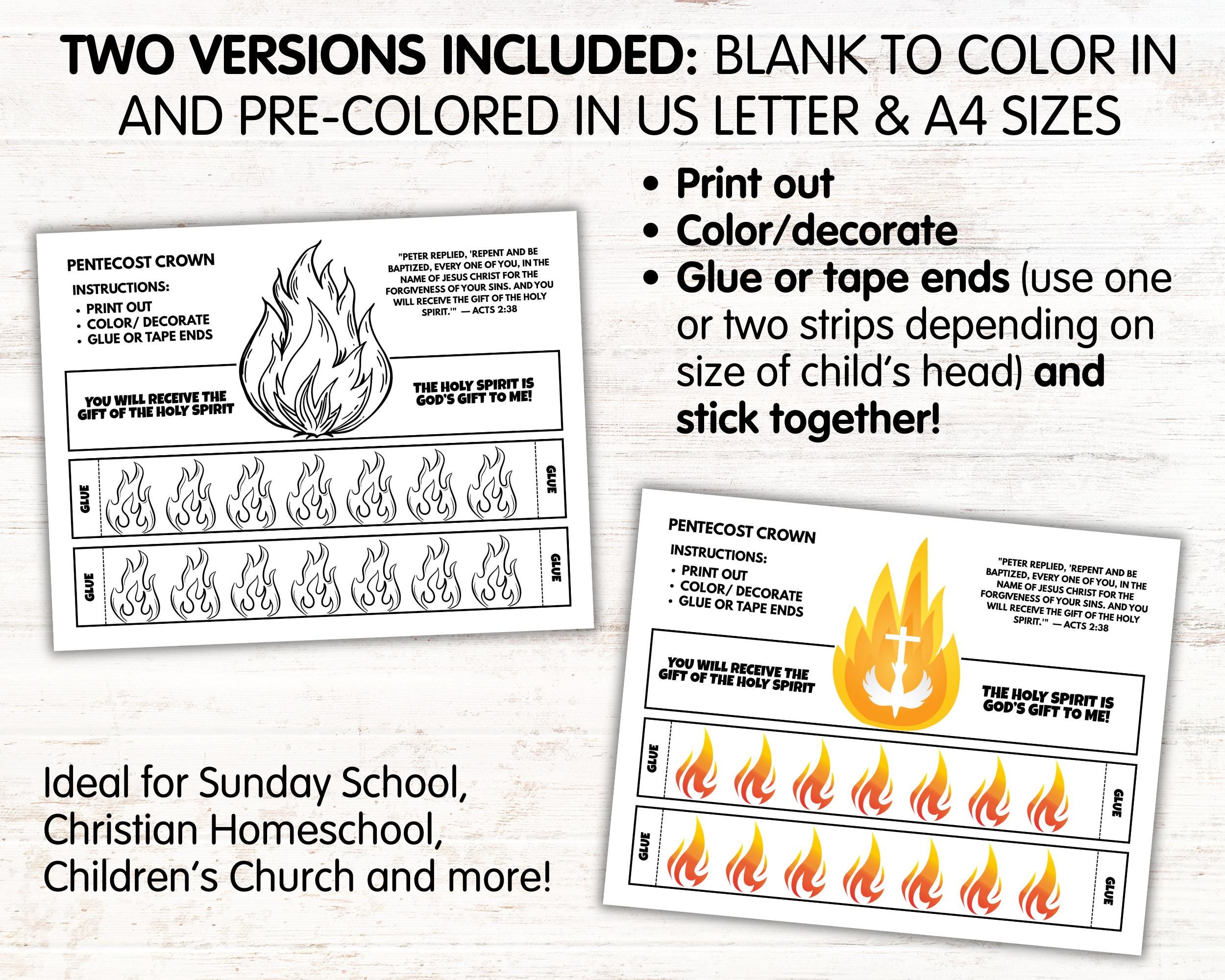 Pentecost Crown Craft Coloring, Holy Spirit Paper Kids Activity Art ...