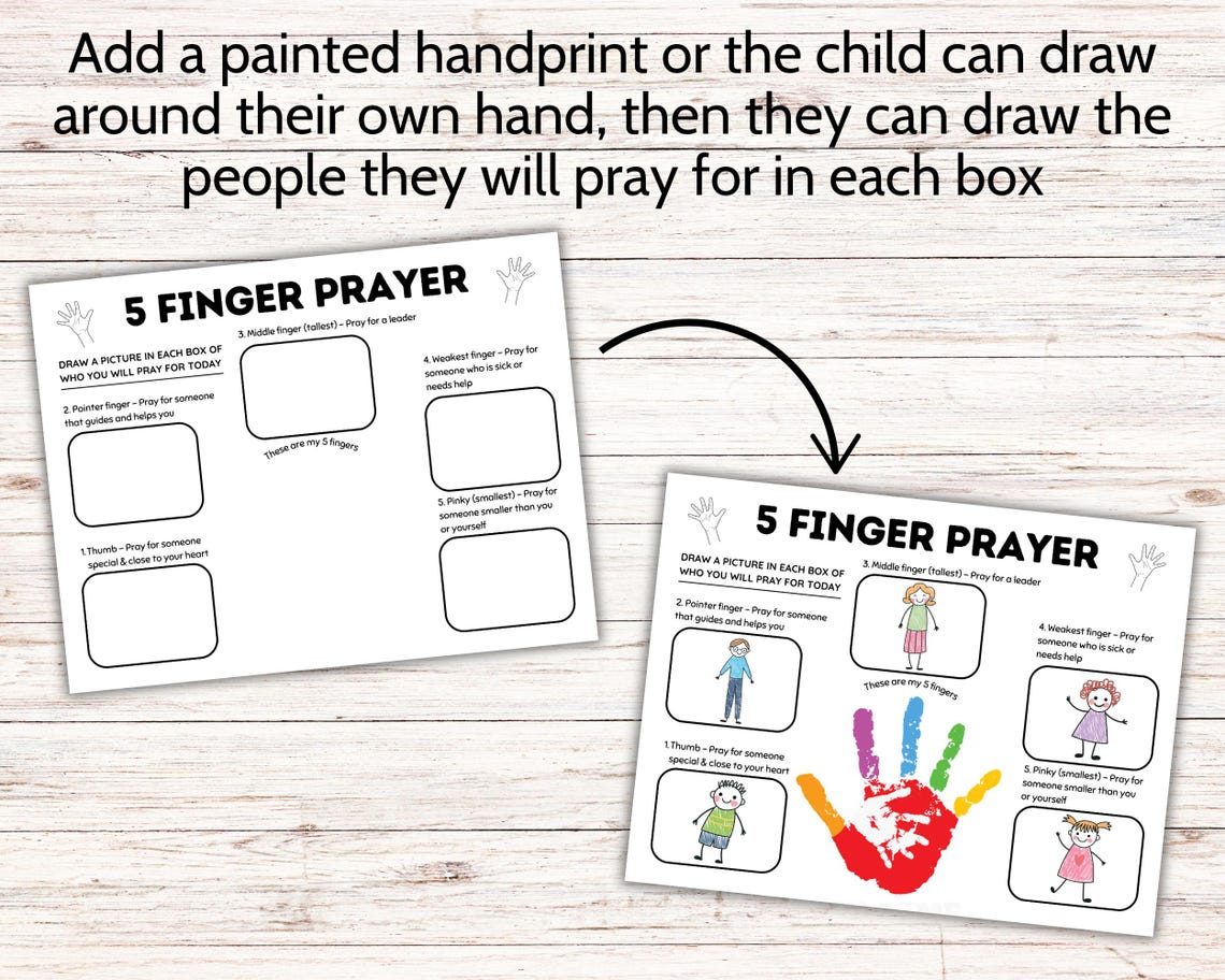 5 Finger Prayer Handprint Art Craft Printable, Kids Five Finger Prayer ...