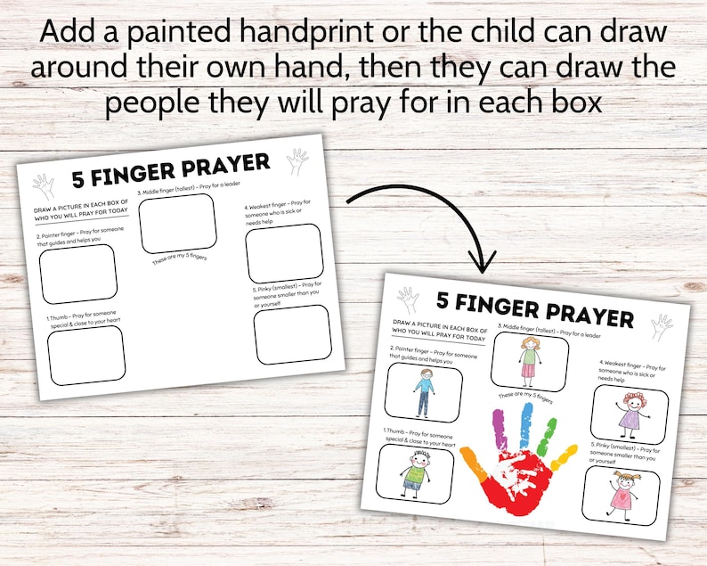 5 Finger Prayer Handprint Art Craft Printable, Kids Five Finger Prayer ...