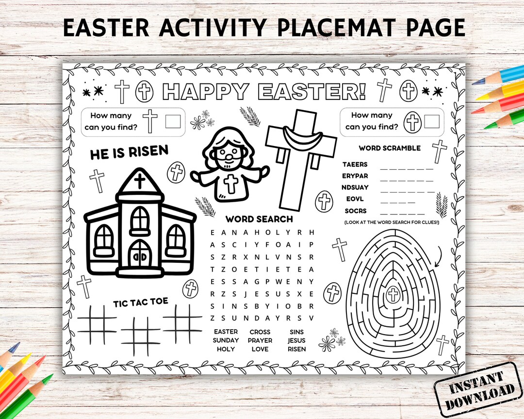 Easter Placemat Activity Page, Sunday School Activity, Happy Easter ...
