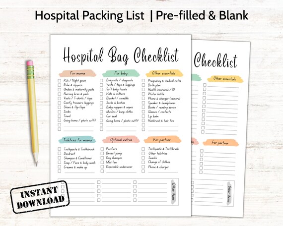 Hospital Bag Checklist Labor Delivery Baby Essentials List Maternity Bag Mom Pre Packing Bag Planner Mum Newborn Pregnancy Preparation Etsy Ireland