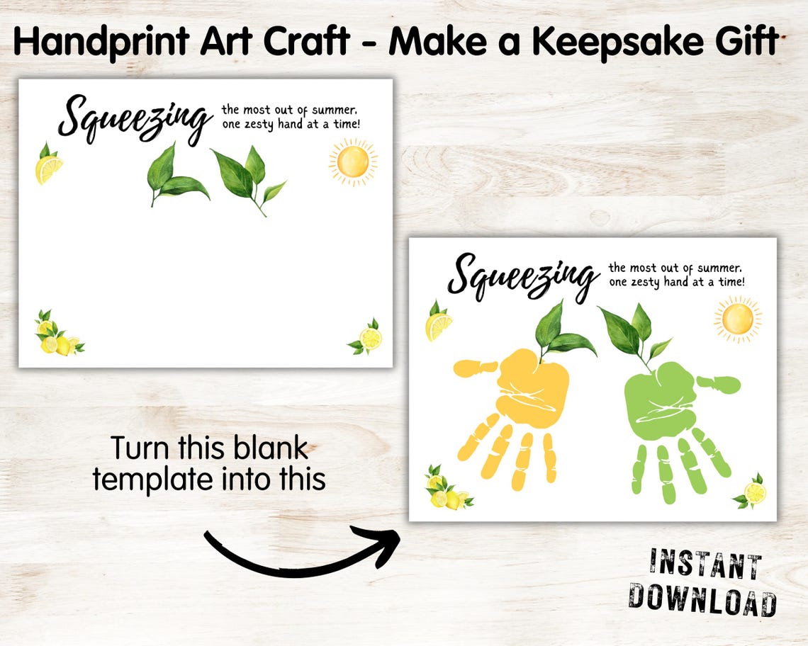 Summer Lemon Handprint Art, Summer Camp Handprint Craft Printable ...
