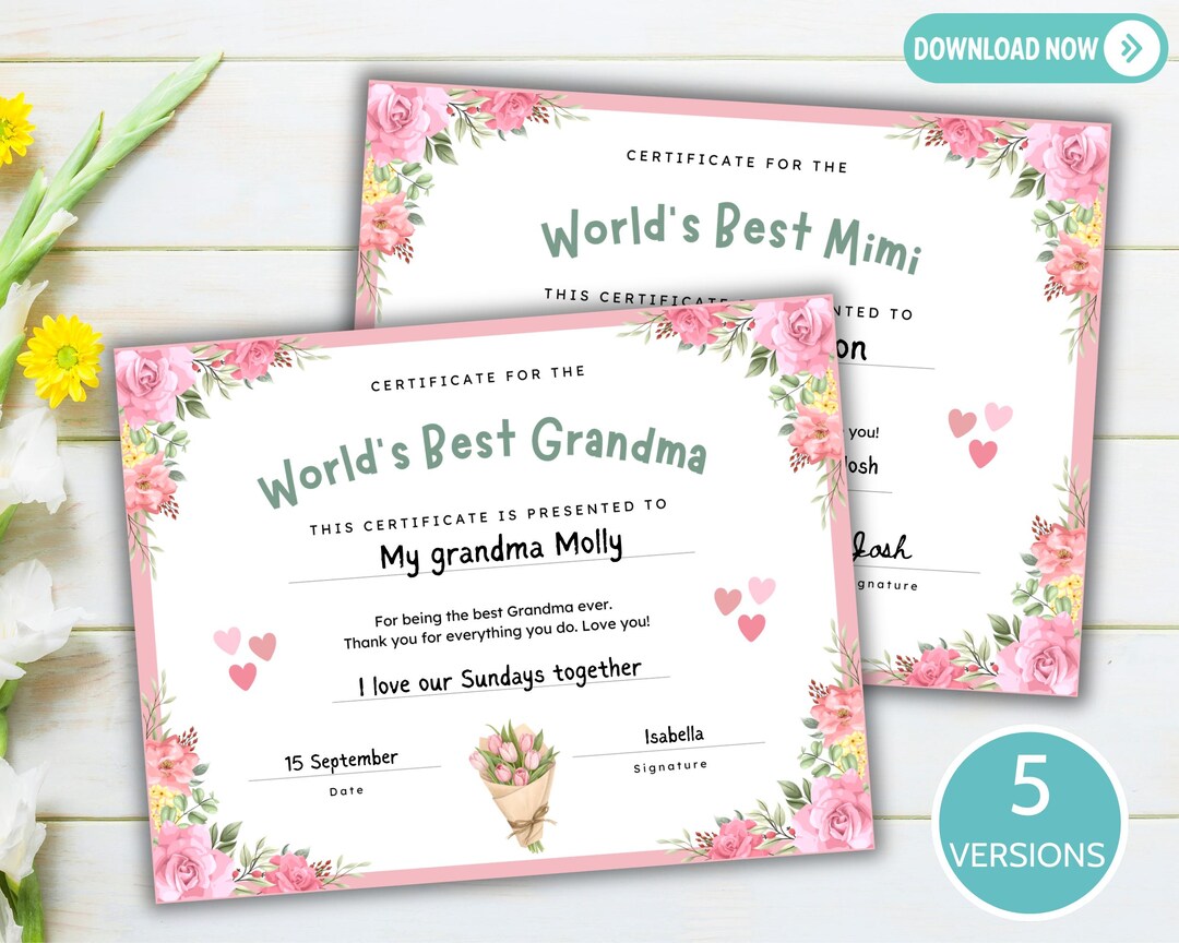 Best Grandma Certificate Printable, Happy Grandparent's Day Keepsake ...