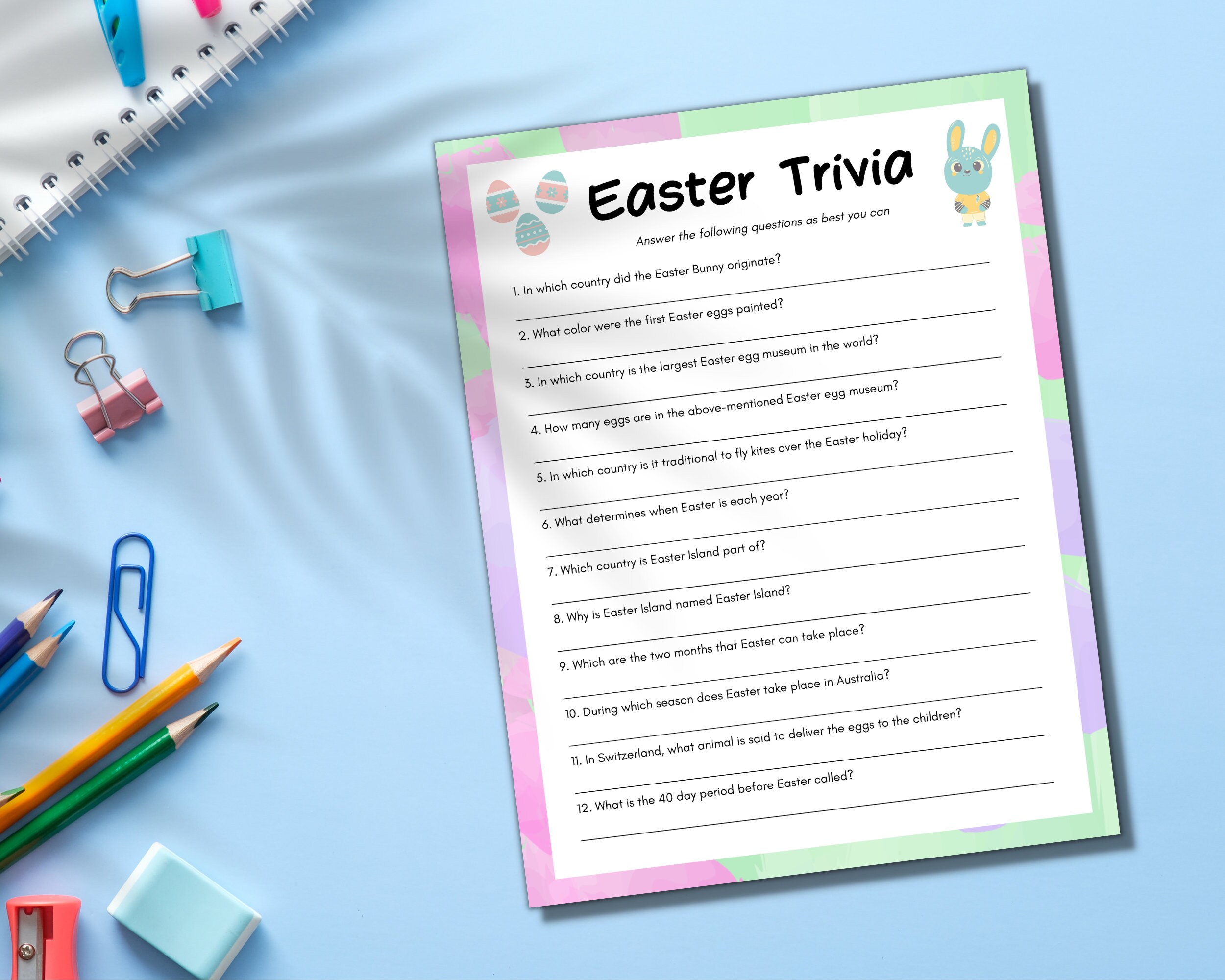 Easter Trivia Game Printable, Easter Quiz Questionnaire, Family Games ...