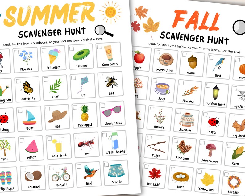 Seasonal Scavenger Hunt Bundle Printable, 4 Nature Treasure Hunts for ...