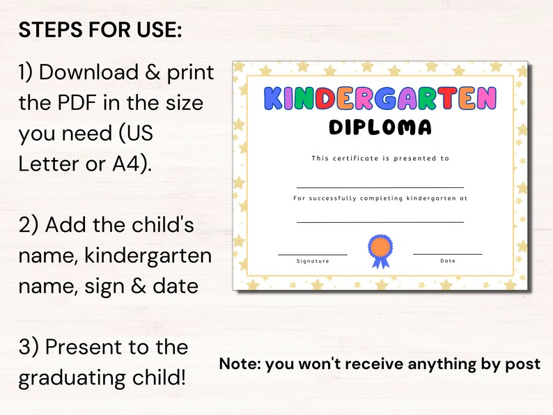 Kindergarten Graduation Certificate Printable, Pre-k Diploma for Kids ...