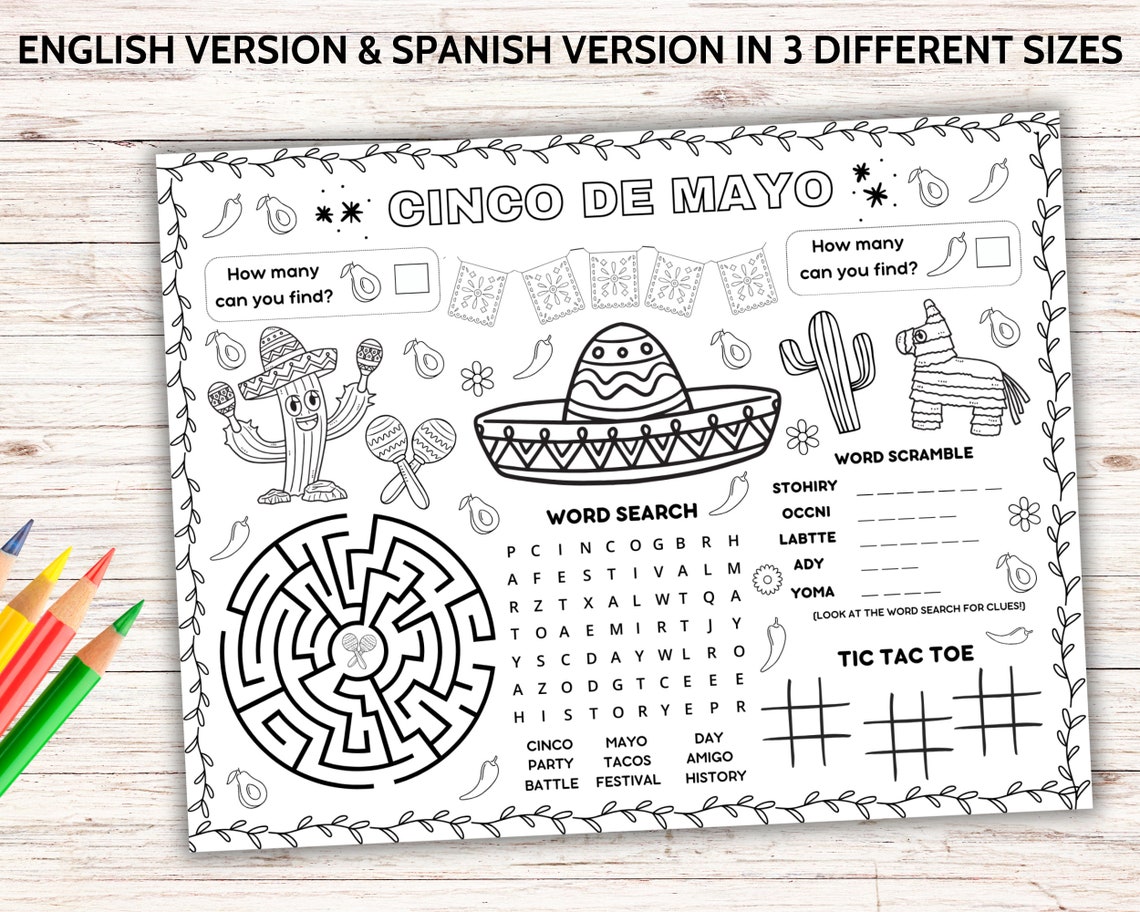 Cinco De Mayo Activity Placemat Printable, Cinco De Mayo Party Craft ...